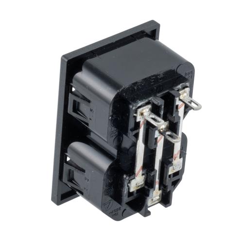 Snap-Fit, Panel-mount IEC Outlet for two 60320-2-2/F Connectors, 2.8 mm ...