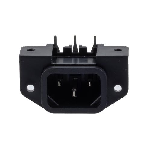 AC PEM C14, Panel Flange, Right Angle, Thru-hole PCB