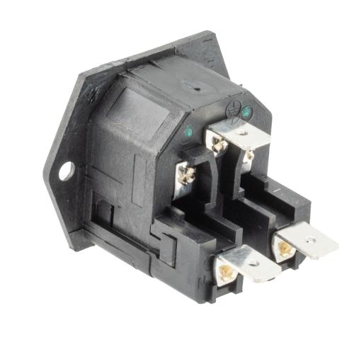 Twin-Fused IEC Inlet, Flange Mount, C14 Connector, 6.3 mm Tab ...
