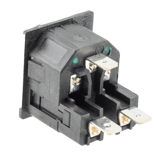 Twin-Fused IEC Inlet, Snap-Fit, Panel Mount, C14 Connector, 6.3 mm Tab ...