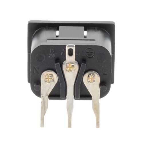 AC PEM C14, 1.5mm Panel Snap-In, Thru-hole PCB, Right Angle