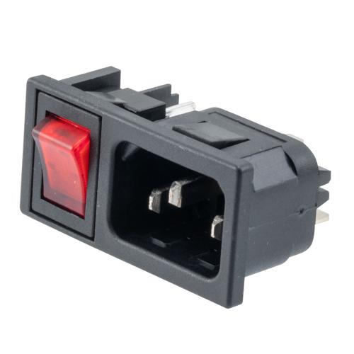 Horizontal Power Entry Module, Panel-Mount, C14 Inlet, Illuminated Red ...