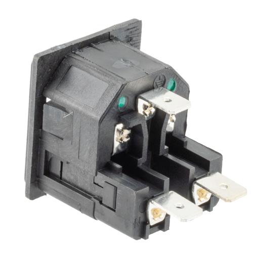 Twin-Fused IEC Inlet, Snap-Fit, Panel Mount, C14 Connector, 6.3 mm Tab ...