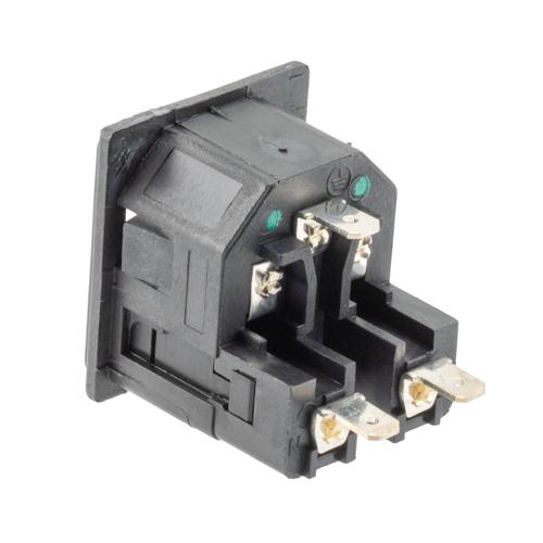 Twin-Fused IEC Inlet, Snap-Fit, Panel Mount, C14 Connector, 4.8 mm Tab ...