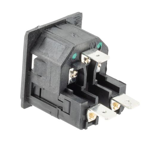 Twin-Fused IEC Inlet, Snap-Fit, Panel Mount, C14 Connector, 6.3 mm Tab ...