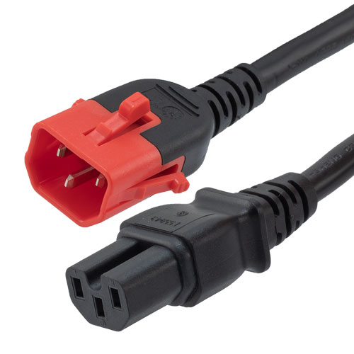 C15 to Dual locking C14, 15A, 250V, 3ft