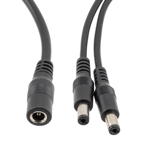 DC Power Cable, 2 Way Split, 5.5mm/2.1mm Male To Female, PVC, Black, 22 ...