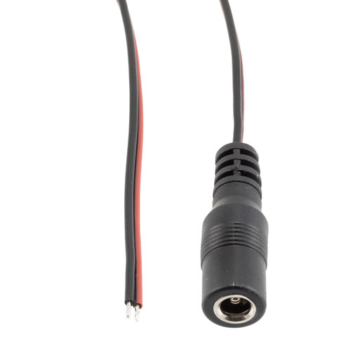DC Power Cable, 5.5mm/2.1mm Female To Open, PVC, 22 AWG, 1-Foot