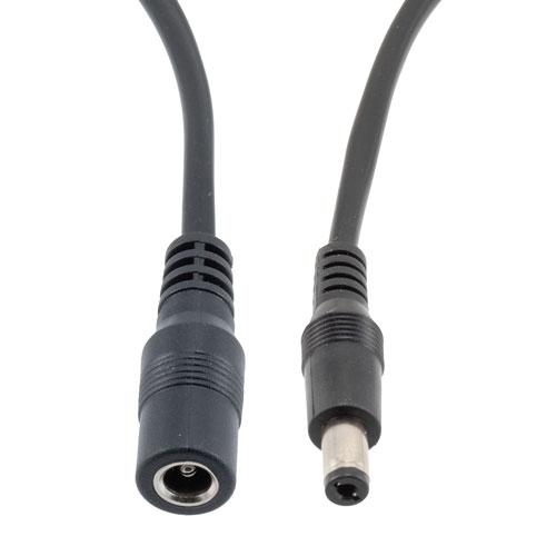 DC Power Cable, 5.5mm/2.1mm Male To Female, PVC, Black, 22 AWG, 2-Foot