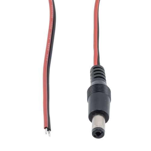 DC Power Cable, 5.5mm/2.1mm Male To Open, PVC, 22 AWG, 2-Foot