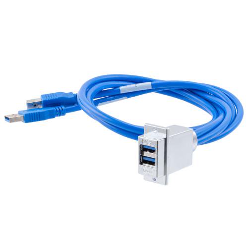 USB 3.0 Double Stack Adapter Cable, ECF Flange Panel Mount, 2x A Type ...