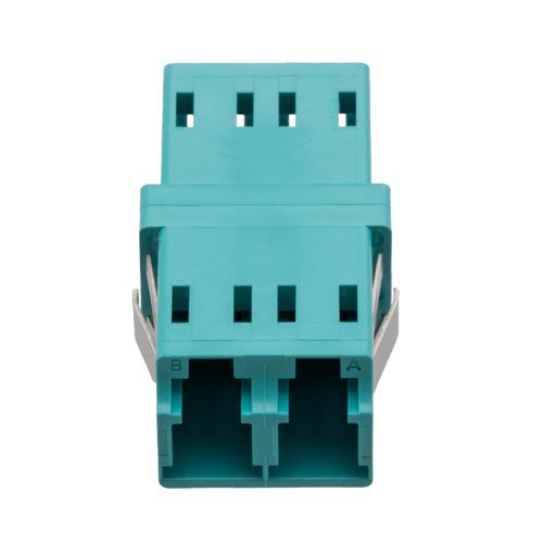 Fiber Optic Adapter, LC Duplex, low-profile, no flange, Aqua