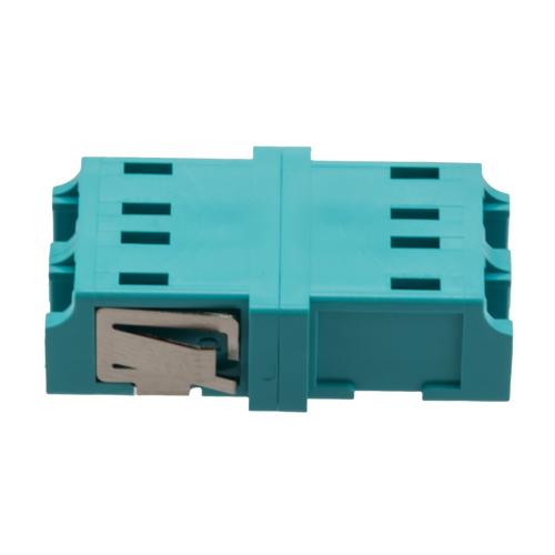 Fiber Optic Adapter, LC Duplex, low-profile, no flange, Aqua