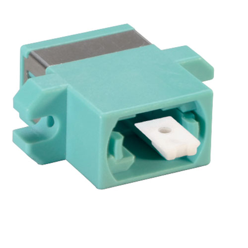 Fiber Optic MPO Coupler, Aqua w/ Mounting Flange - FOA-MPOF