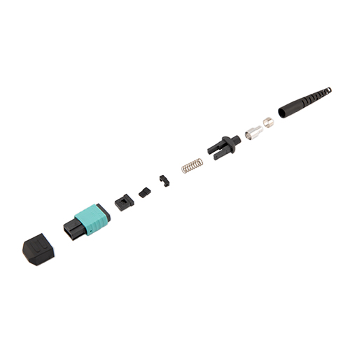 Fiber Connector, MPO Female, 12 Fiber, for 3.0mm MMF, Aqua, Short boot
