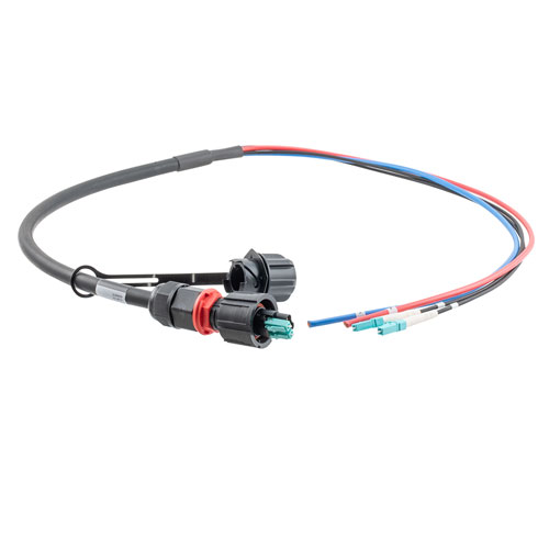 Fiber optic, IP68 Hybrid LC/UPC (2x 12AWG pin contacts) to 2x LC/UPC ...