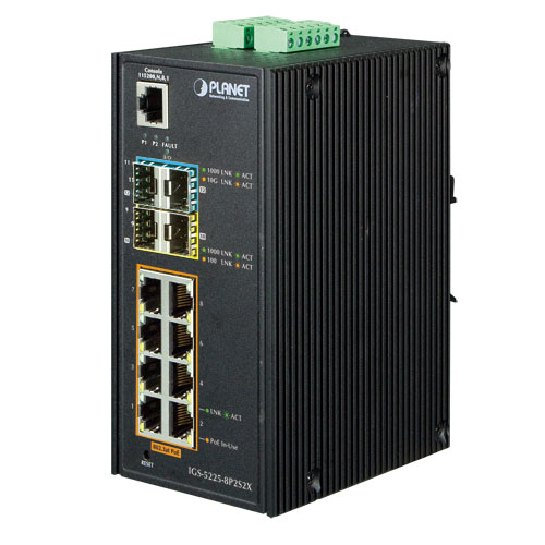 Industrial 8-Port 10/100/1000T 802.3at PoE + 2-Port 100/1000X SFP + 2-Port 10G SFP+ Managed ...
