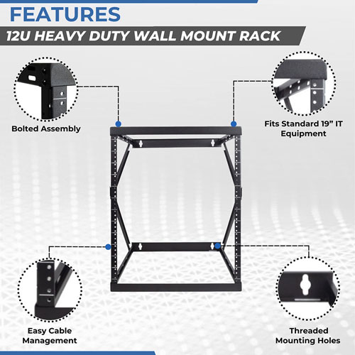 12U 2 Post Open Frame Wall Mount Rack 18" Depth - Heavy Duty