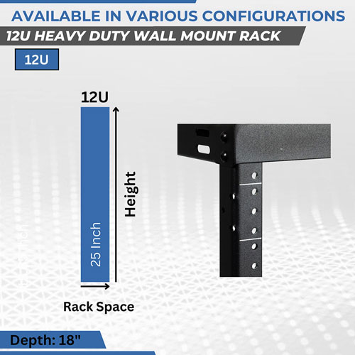 12U 2 Post Open Frame Wall Mount Rack 18" Depth - Heavy Duty