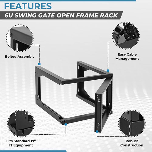 6U Swing Gate Wall Rack New Design (18" Depth)
