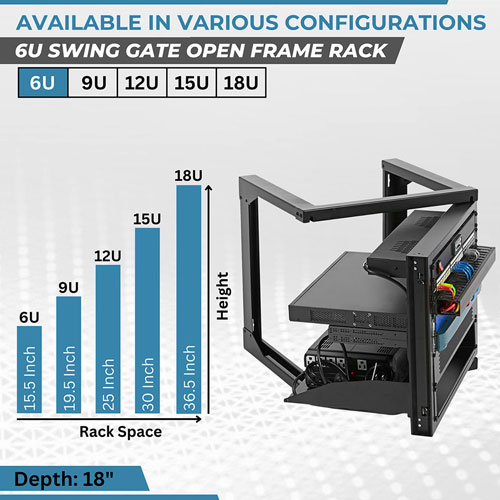6U Swing Gate Wall Rack New Design (18" Depth)
