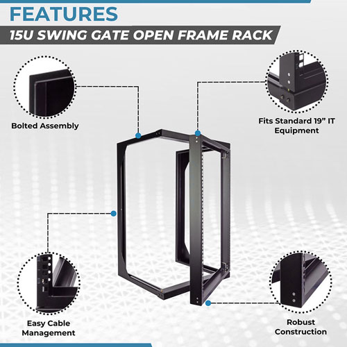 15U Swing Gate Open Wall Rack