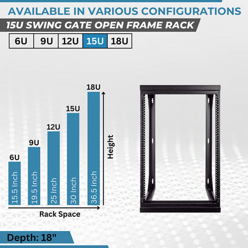 15U Swing Gate Open Wall Rack