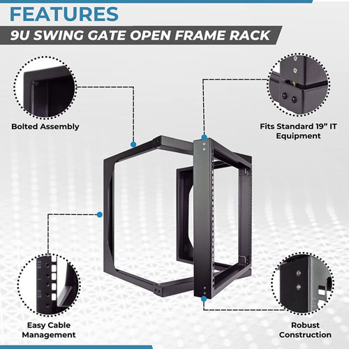 9U Swing Gate Open Wall Rack