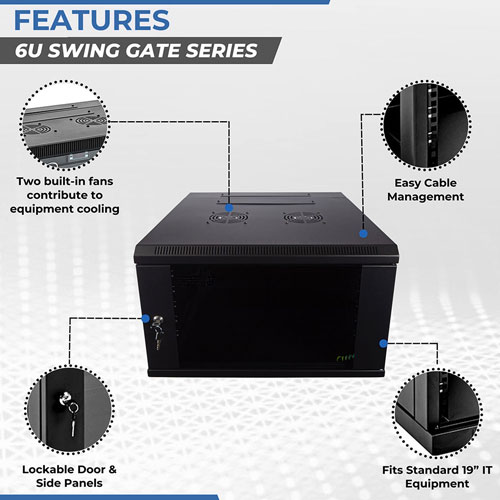 6U Wall Mount Double Section Hinged Swing Out Server Network Rack ...