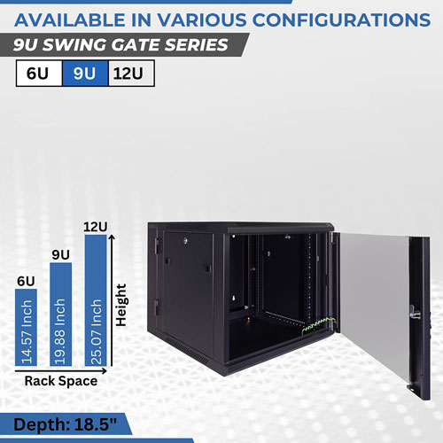 9U Wall Mount Double Section Hinged Swing Out Server Network Rack ...
