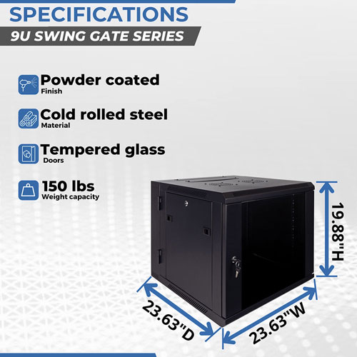 9U Wall Mount Double Section Hinged Swing Out Server Network Rack ...