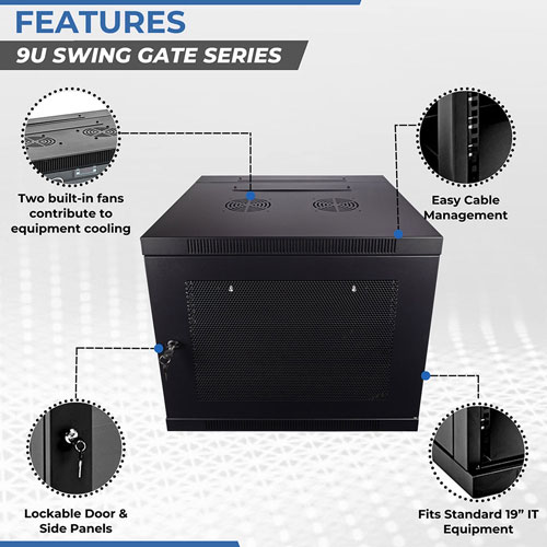 9U Wall Mount Hinged Swing Out Perforated IT Server Network Rack ...