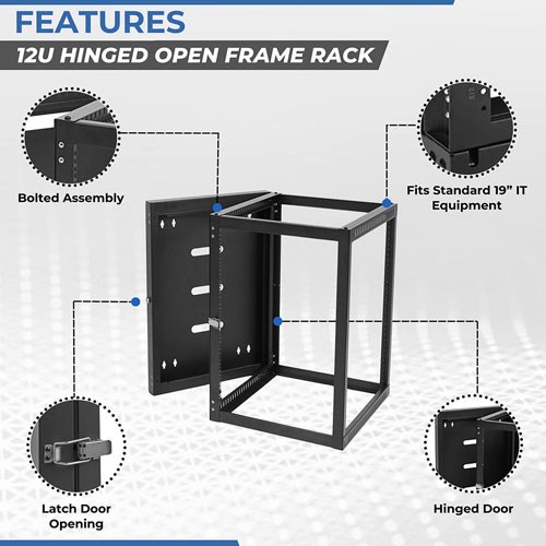 15U 22in Depth Hinged Open Frame Wall Mount Server Rack