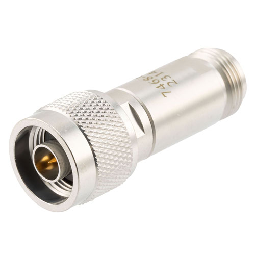10 dB Fixed Attenuator N Male (Plug) to N Female (Jack) DC to 12 GHz Rated to 2 Watts, Brass ...