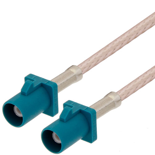 Water Blue FAKRA Plug to FAKRA Plug Cable Assembly using RG-316 Coax, 3 FT