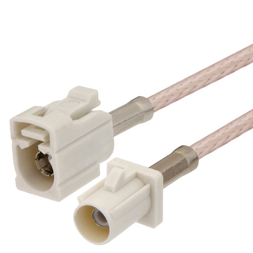 White FAKRA Plug to FAKRA Jack Cable Assembly using RG-316 Coax, 2 FT