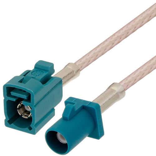 Water Blue FAKRA Plug to FAKRA Jack Cable Assembly using RG-316 Coax, 2 FT