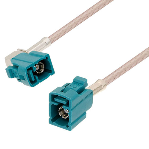 Water Blue FAKRA Jack to FAKRA Jack Right Angle Cable Assembly using RG ...
