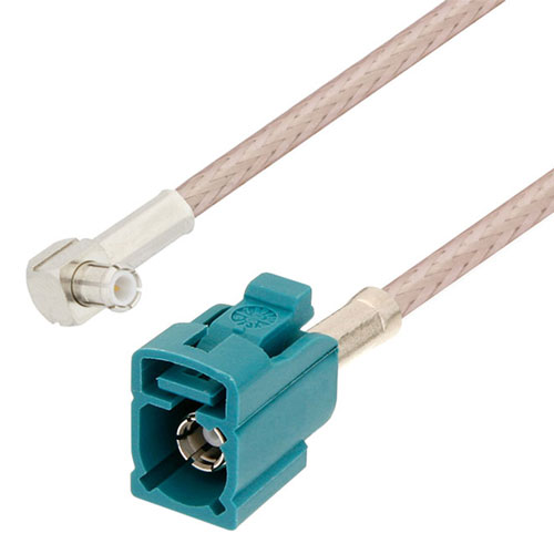 Water Blue FAKRA Jack to MCX Plug Right Angle Cable Assembly using RG ...