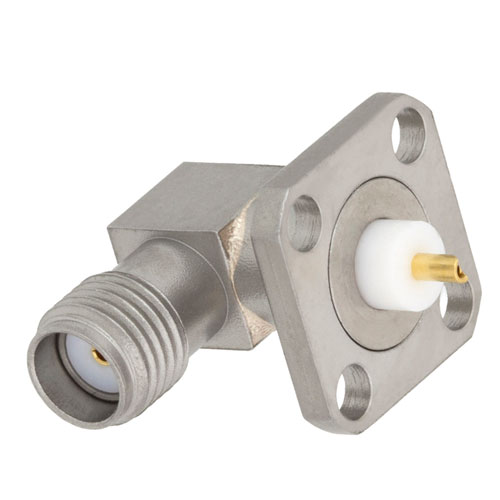 18 GHz SMA Female Right Angle Connector Solder Attachment 4 Hole Flange Mount Solder Cup ...