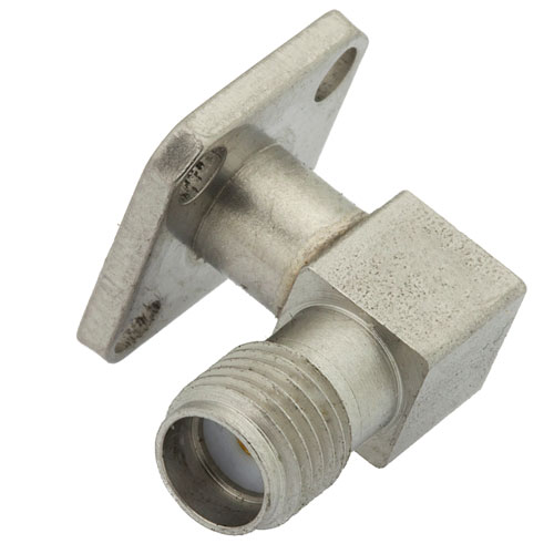 18 GHz SMA Female Right Angle Field Replaceable Connector With EMI Gasket 4 Hole Flange Mount ...