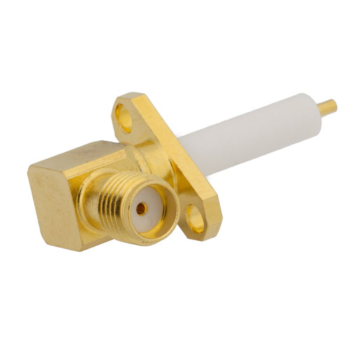 18 GHz SMA Female Right Angle Connector Solder Attachment 2 Hole Flange Mount Pin Terminal, .481 ...