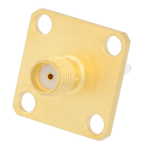 18 GHz SMA Female Connector Solder Attachment 4 Hole Flange Mount Stub Terminal, .500 inch Hole ...