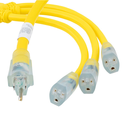 NEMA 5-15P to Triple NEMA 5-15R W Splitter Cable, 14 AWG, LED ...