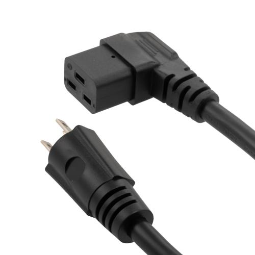 NEMA 5-15 to IEC C19 Left Angle Power Cord, 15 Amp, 10ft