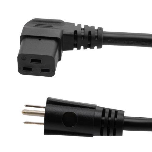 NEMA 5-15 to IEC C19 Left Angle Power Cord, 15 Amp, 6ft