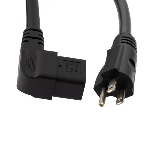 NEMA 5-15 to IEC C19 Right Angle Power Cord, 15 Amp, 15ft