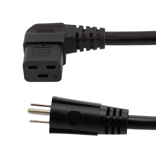 NEMA 5-15 to IEC C19 Right Angle Power Cord, 15 Amp, 15ft