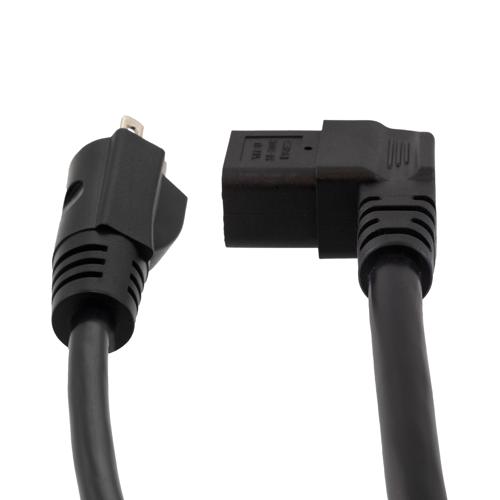 NEMA 5-15 to IEC C19 Right Angle Power Cord, 15 Amp, 15ft