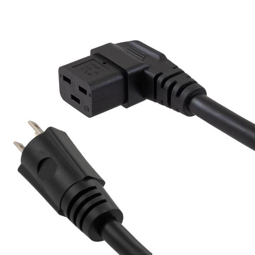 NEMA 5-15 to IEC C19 Right Angle Power Cord, 15 Amp, 6ft